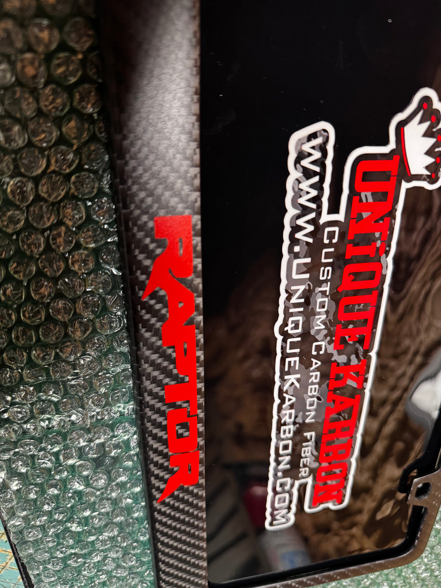 FORD F150 RAPTOR CARBON FIBER PLATE FRAME -Code Orange Logo – Unique-Karbon