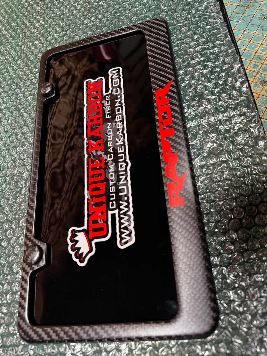 FORD F150 RAPTOR CARBON FIBER PLATE FRAME -Code Orange Logo – Unique-Karbon